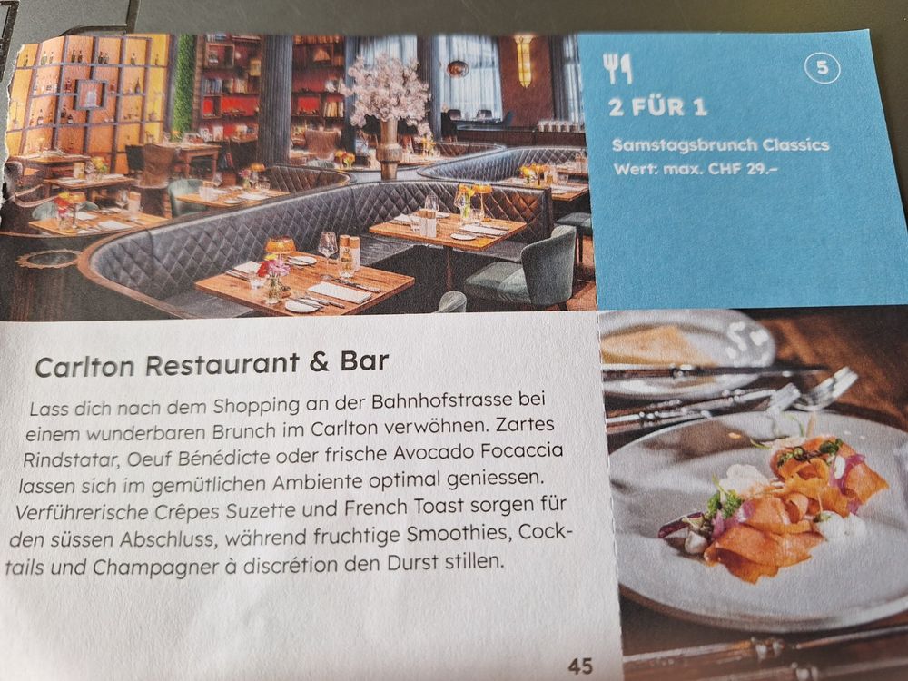 Carlton Zürich: 2 für 1 Gutschein Samstasbrunch, gültig! (Gebraucht) in ...