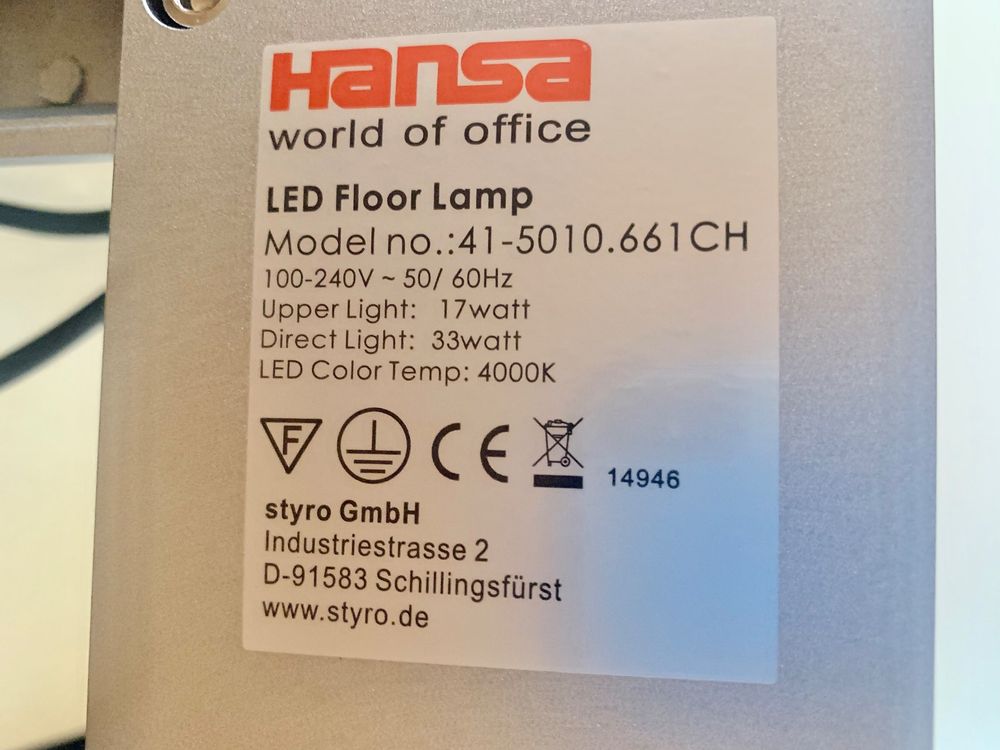HANSA LED Floor Lamp, Bürolampe | Kaufen auf Ricardo