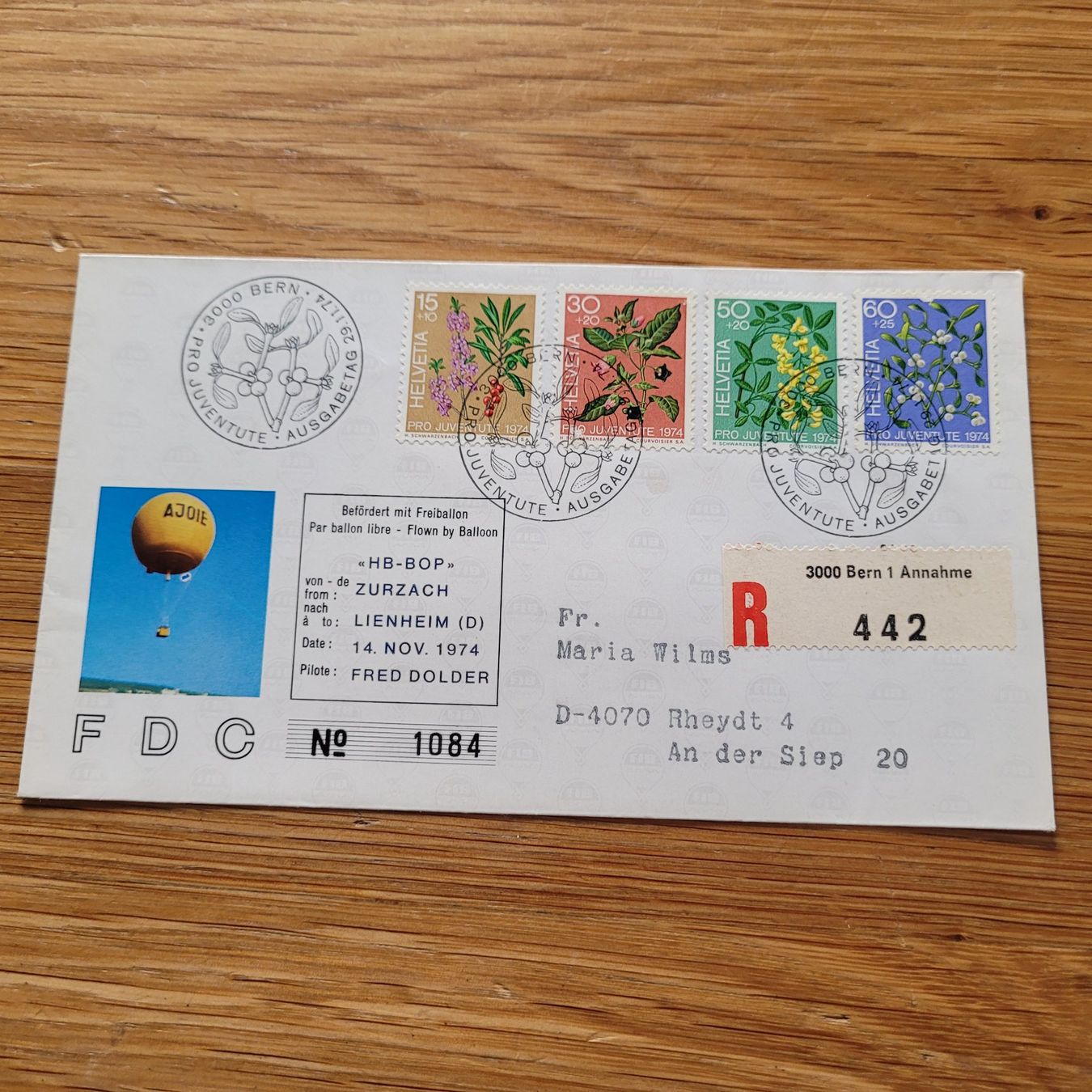 Ballon Brief Bern 1974 FDC n°1084 Pro Juventute (Gebraucht) in Biel ...