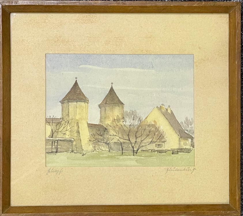 Kirche Aquarell Gemalde, Signiert, 27x24 cm | Kaufen auf Ricardo
