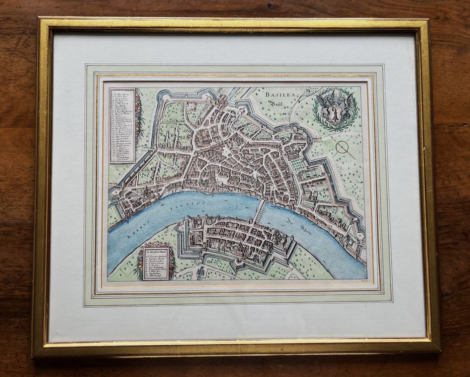 Stich von Basel "Merian" handkoloriert, in Goldrahmen (Gebraucht) in ...