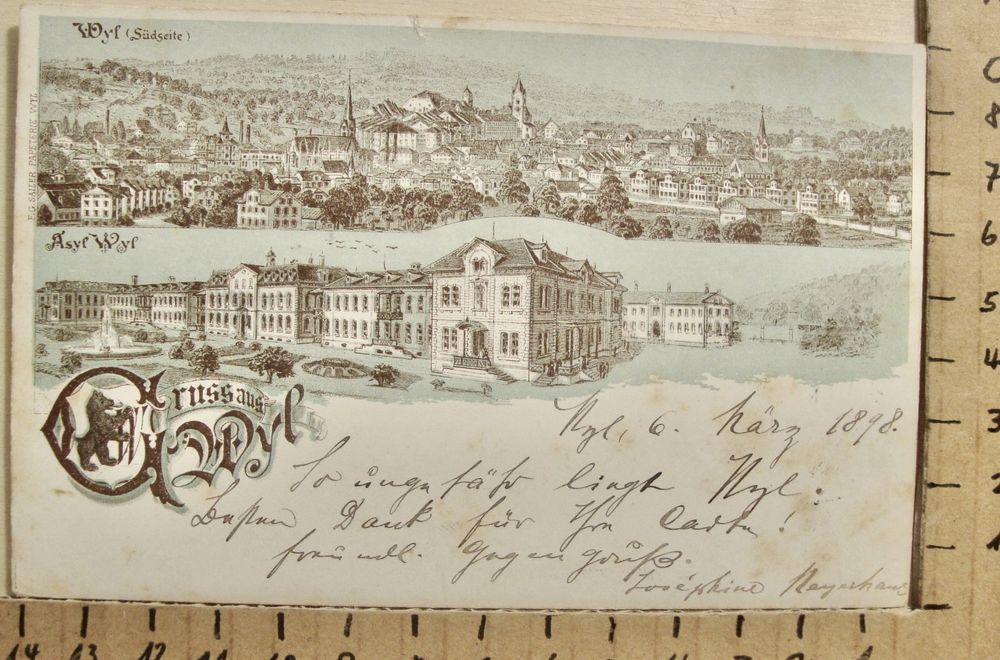 Alte Litho Gruss aus Wyl (Südseite) und Asyl 1898 (Gebraucht) in ...