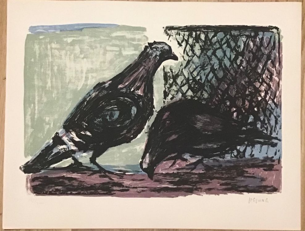 Lithographie mit 2 Friedens Tauben Unleserlich Signiert (Gebraucht) in Root für CHF 30 – mit ...
