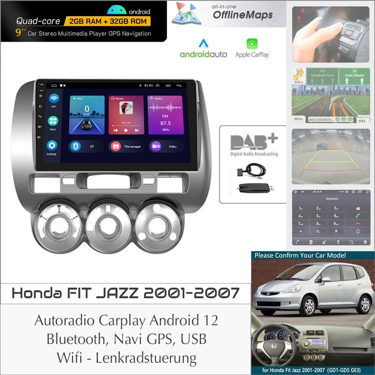 Honda Fit Jazz Autoradio DAB+ Carplay 32GB Bluetooth Navi (Neuf avec ...