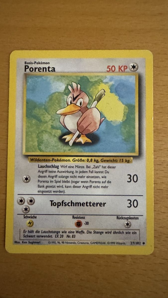 Pokemon Karte Porenta Base Set Deutsch 27/102 (Gebraucht) in Münchwilen ...