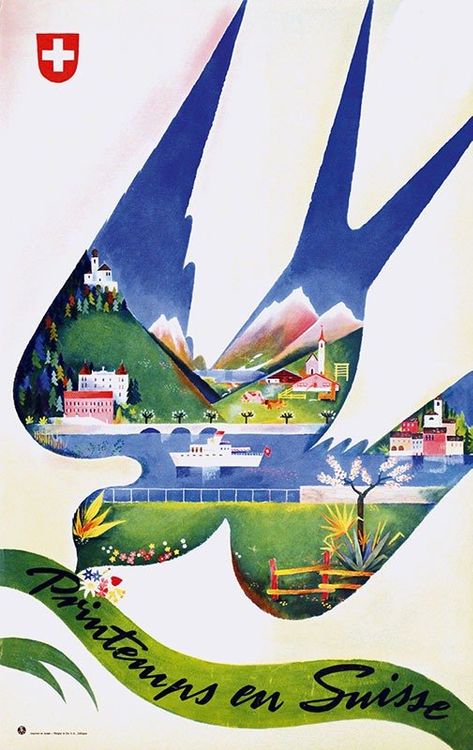 Vintage Plakat "Printemps en Suisse", von Franco Barberis (Gebraucht ...