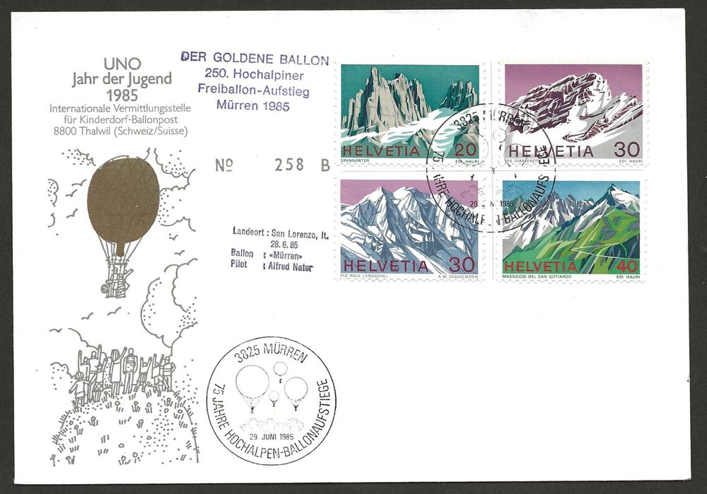 Ballon Flugpost Schweiz 1985 MÜRREN Luftpost (Gebraucht) in Au ZH für CHF 1 – mit Lieferung auf ...