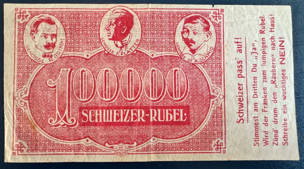 Propaganda Banknote 100'000 Schweizer-Rubel 1921 (Gebraucht) in Ebikon ...