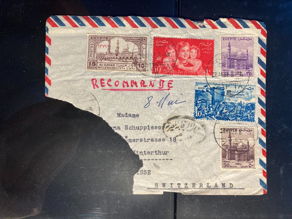 Ägypten 1957 R-Brief interessante MiF Ankunftsstempel W'thur | Kaufen auf Ricardo