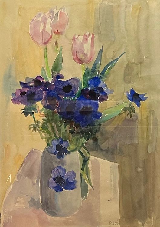 Rudolf Zender. Stillleben mit Anemonen und Tulpen. Aquarell (Gebraucht) in Zumikon für CHF 240 ...