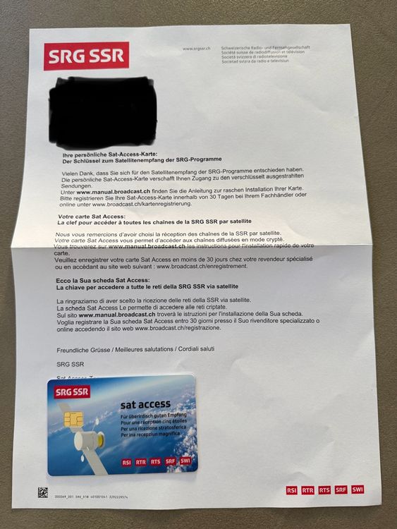 SRG SSR karte SAT Viaccess SRF TSR RSI (Neu) (Neu und originalverpackt ...