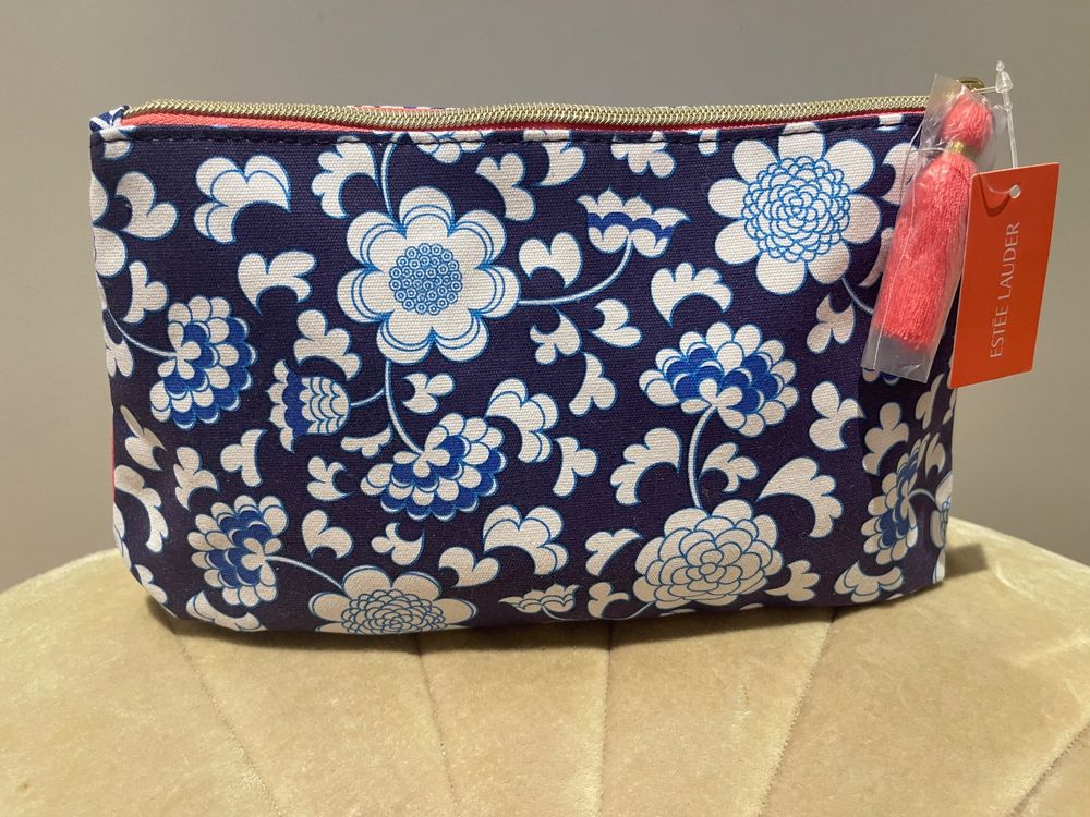 ESTEE LAUDER ETUI TASCHE BLAU WEISS GOLD MEGA (Neu (gemäss Beschreibung ...