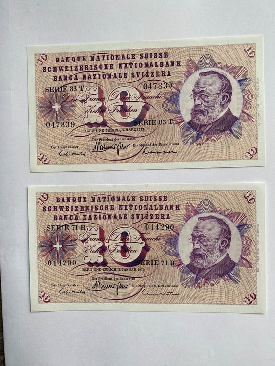 Schönes Set: 2 alte 10 Franken CH-Noten, ungefaltet (Neu und ...