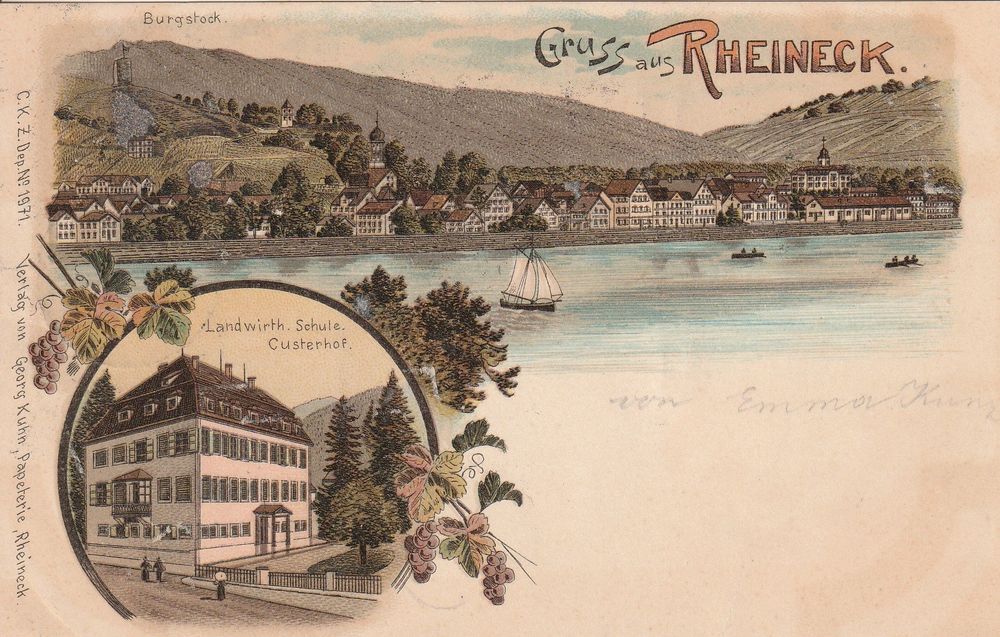 Gruss aus Rheineck-Litho-Landwirth.Schule Custerhof-1899 (Gebraucht) in uttwil für CHF 68 – mit ...