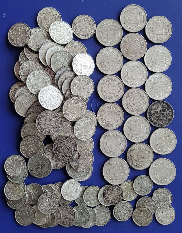 Schweizer Silbergeld Fr.5.- Fr.2.- Fr. 1.- / 1005 Gramm (Gebraucht) in Winterthur für CHF 850 ...