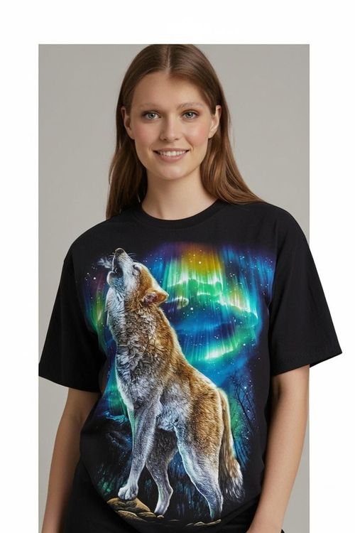 Metal Heaven Wolf T-Shirt with Northern Lights Design - (Gebraucht) in ...