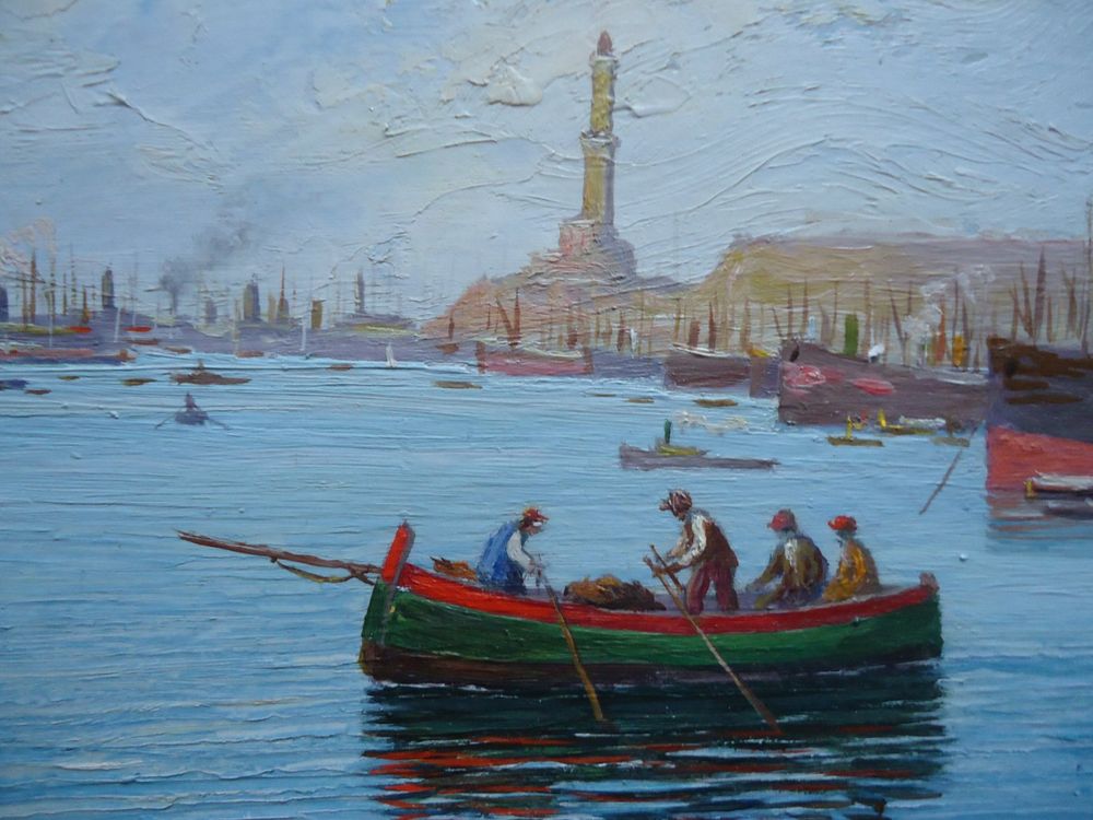 DER HAFEN VON GENUA ANTIKE VEDUTE Oel auf Malkarton | Kaufen auf Ricardo