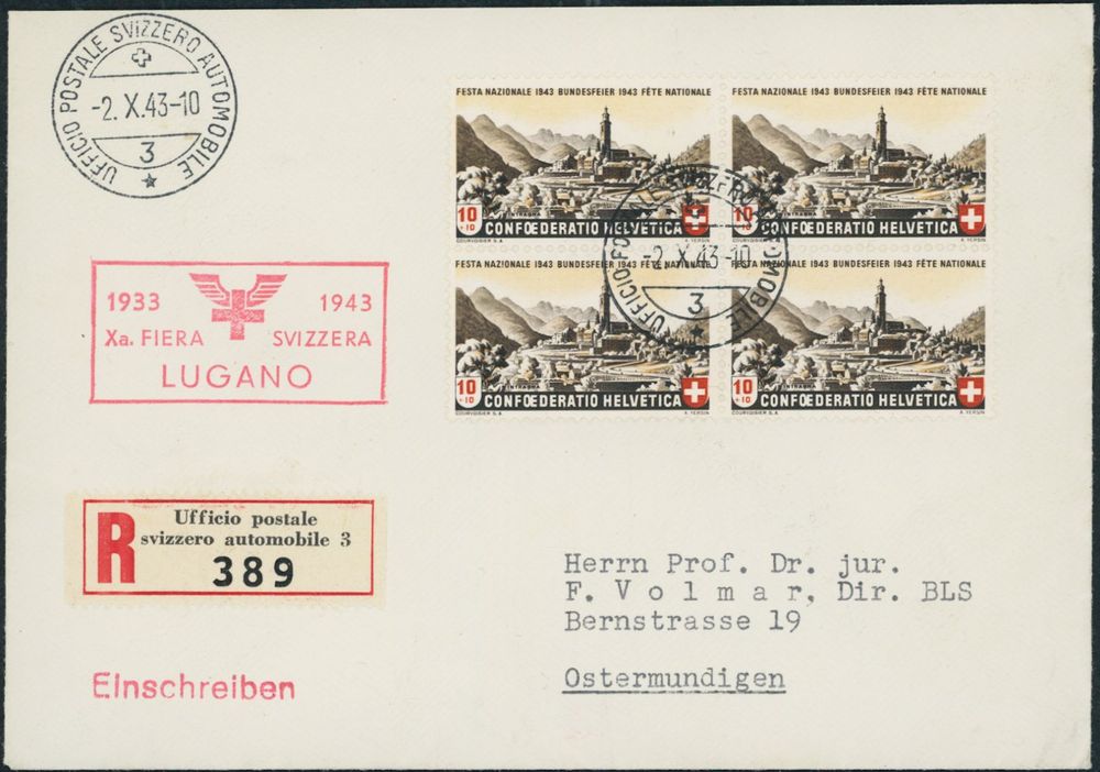 1943 - Pro Patria - R Brief - Sonderstempel (Gebraucht) in Schindellegi für CHF 75 – mit ...