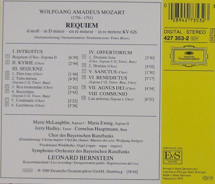 Mozart - Requiem (Leonard Bernstein) | Kaufen auf Ricardo