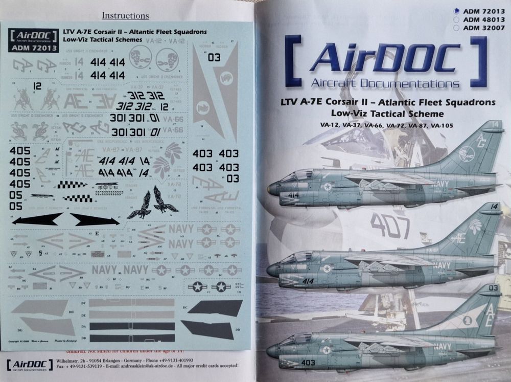 Original Air Doc Decal Aviatik A-7E Corsair 1/72 (Gebraucht) in ...