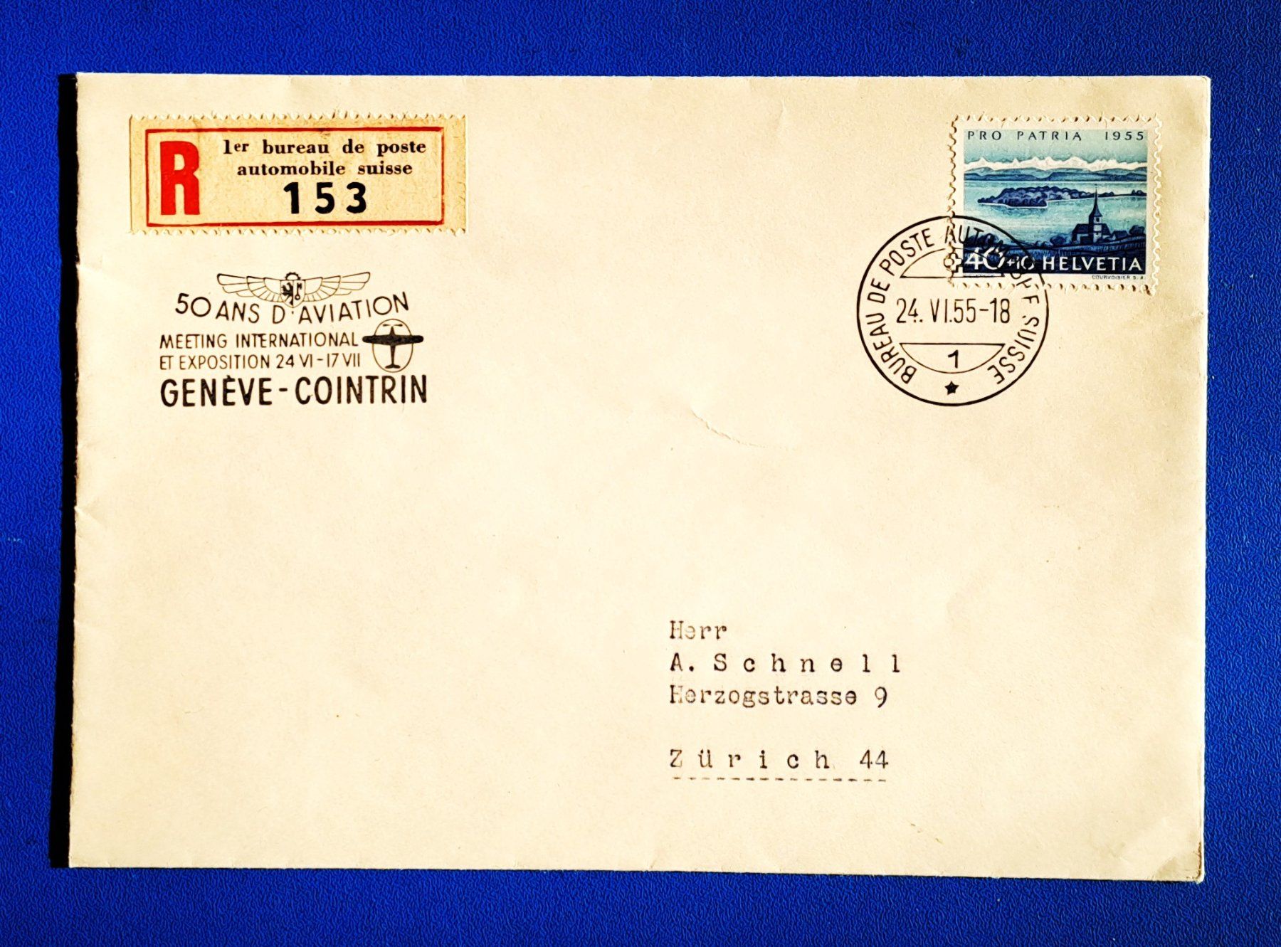 50 ANS D'AVIATION GENÈVE 1955 R-Brief mit SSt 31A (Gebraucht) in Zürich für CHF 10 – mit ...