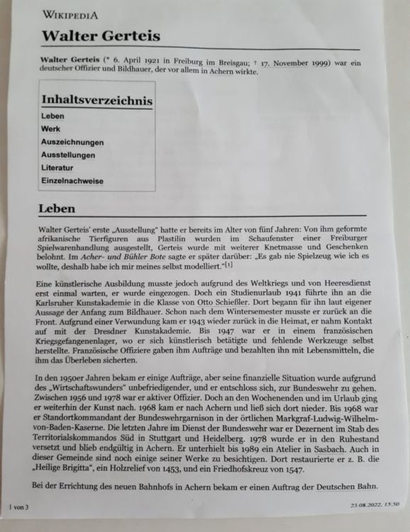 SCHÖNE GROSSE BRONZE SKULPTUR "WALTER GERTEIS" 1921-1999 (Gebraucht) in Wettingen für CHF 1900 ...