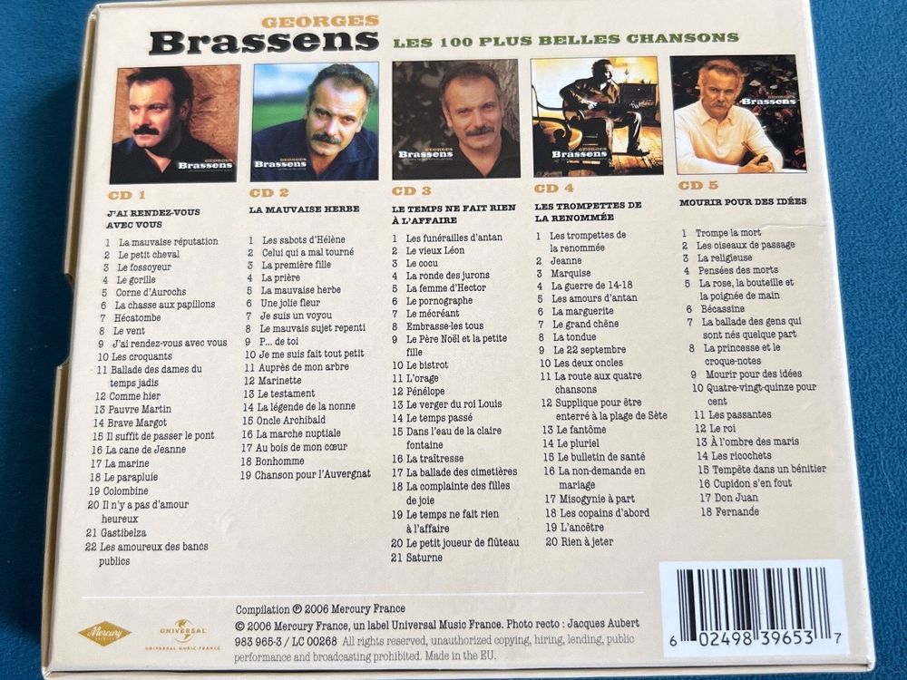 Box 5CD « Brassens, les 100 plus belles chansons » (Gebraucht) in ...