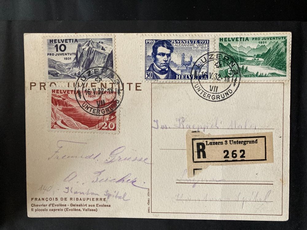 Schweiz 1932 R-Satz Karte Pro Juventute 1931 Luzern (Gebraucht) in Liestal für CHF 29 – mit ...