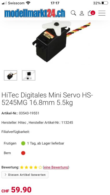 HiTec Digitales Mini Servo HS-5245MG 16.8mm 5.5kg | Kaufen auf Ricardo
