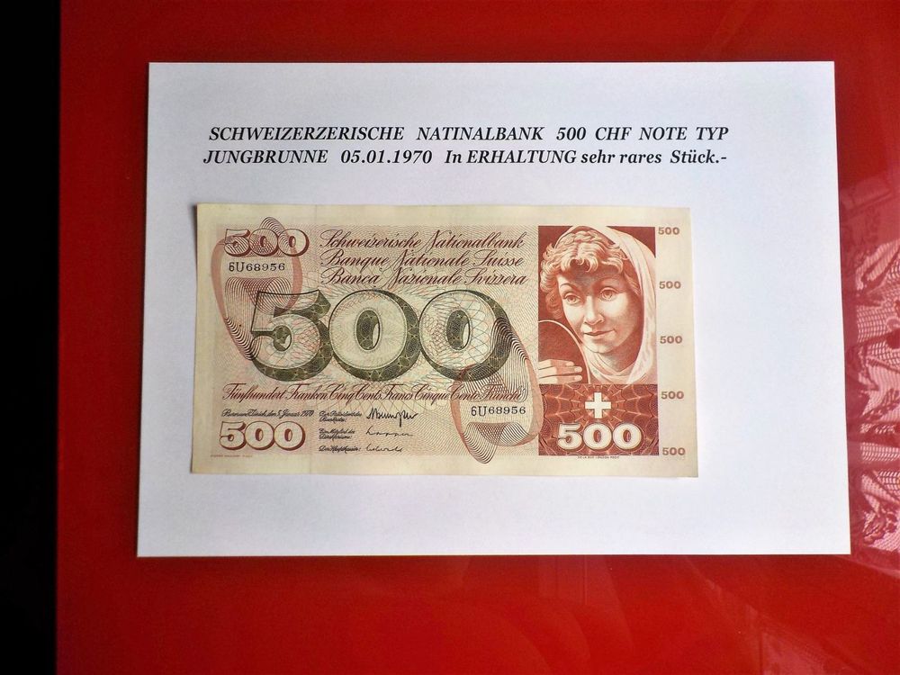 Top SCHWEIZER 500 Franken NOTE 5. 1.1970 (Gebraucht) in Glis für CHF ...