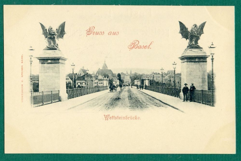 Gruss aus Basel - Wettsteinbrücke, belebt, um 1900 (Gebraucht) in Sargans für CHF 2 – mit ...