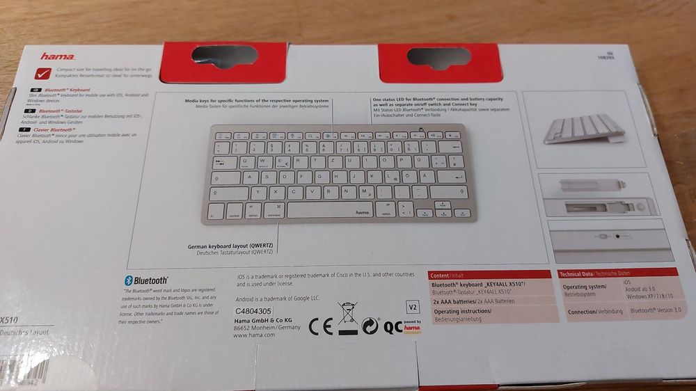 Hama Bluetooth®-Tastatur "KEY4ALL X510", Silber / Weiß - neu | Kaufen ...
