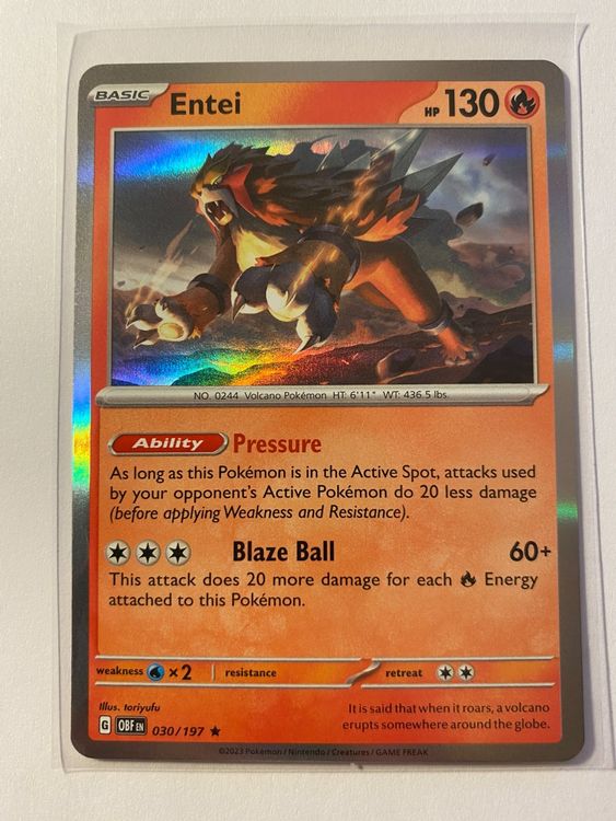 Pokemon Entei 030/197 Holo Obsidian Flames EN (Neu (gemäss Beschreibung ...