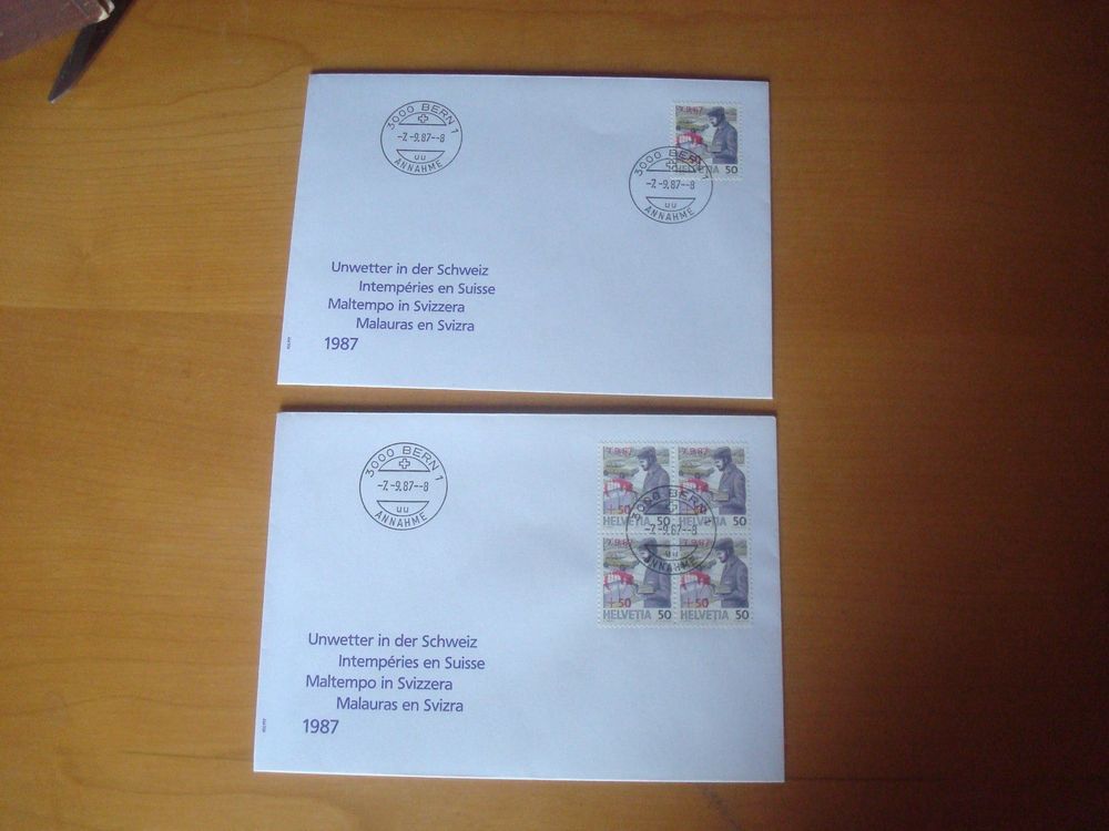 CH 1987 FDC einzeln und 4er AB NUR 20 RP UNWETTER in der CH (Gebraucht) in Gordola für CHF 0.2 ...