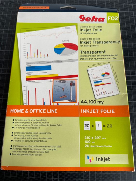 Geha F02 Ink-Jet-Folie klar, 20 Blatt DIN A4 (Neu und originalverpackt ...