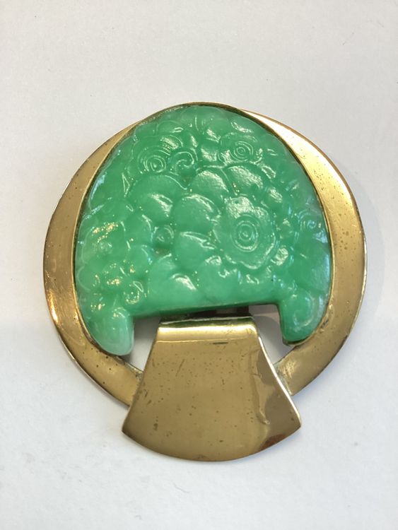 Antike Clip-Brosche Art Deco Glas in Jade Farbe, 20/30er (Gebraucht) in ...