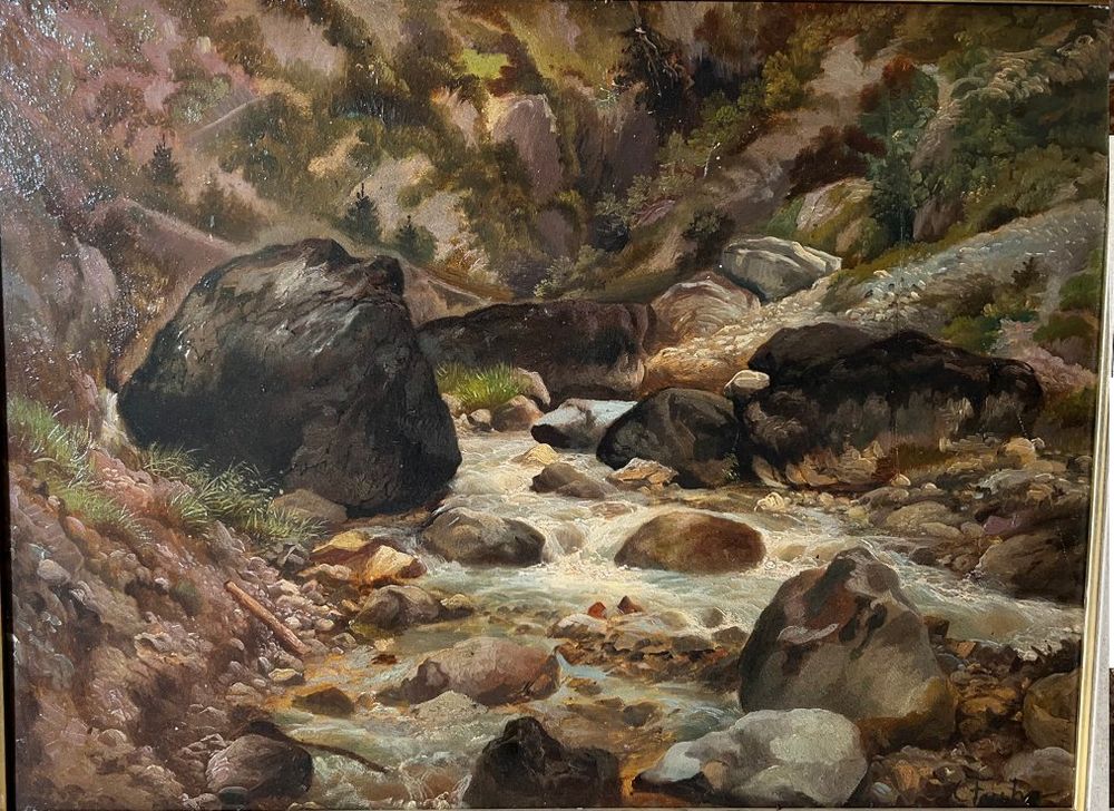 Carl Fuchs 1886 Wasserpartie (selten) 36 x 48 cm Öl / Karton (Neu ...