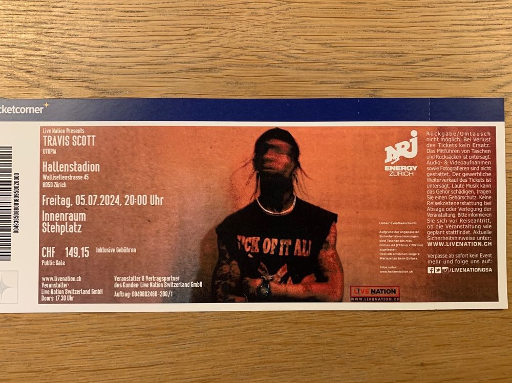 Travis Scott Konzertticket Hallenstadion: Stehplatz (Gebraucht) in ...