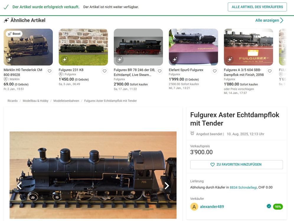 Fulgurex/Aster Echtdampf Lok SBB A 3/5 - Spur 1 Messing (Gebraucht) in ...