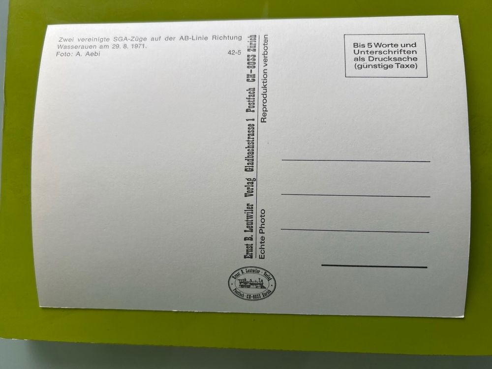 Alte SGA-Züge auf AB-Linie Wasseraue, Foto von 1971! (Gebraucht) in Bernhardzell für CHF 5 – mit ...