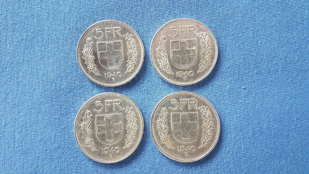 4 x 5 Franken Silbermünzen Jahrgang 1940 ab nur 1 Franken !! | Kaufen auf Ricardo