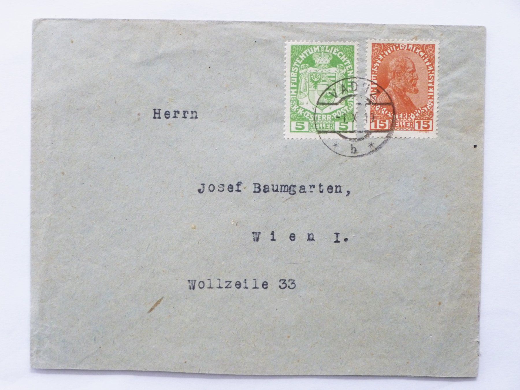 FL - Bedarfsbrief 1919, MiF, VADUZ 1.X.19 nach WIEN (Gebraucht) in Uster für CHF 14 – mit ...