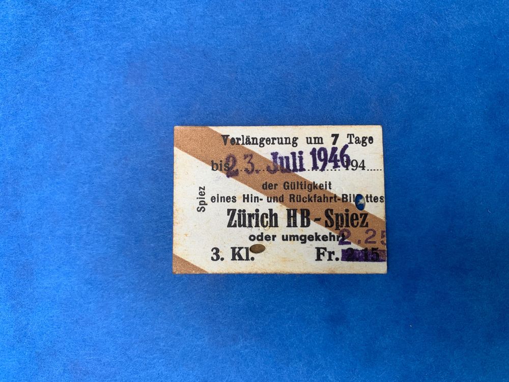 SBB Edmondson Billett 1946 - 3.Kl Verlängerung Zürich-Spiez (Gebraucht) in Riehen für CHF 4.9 ...