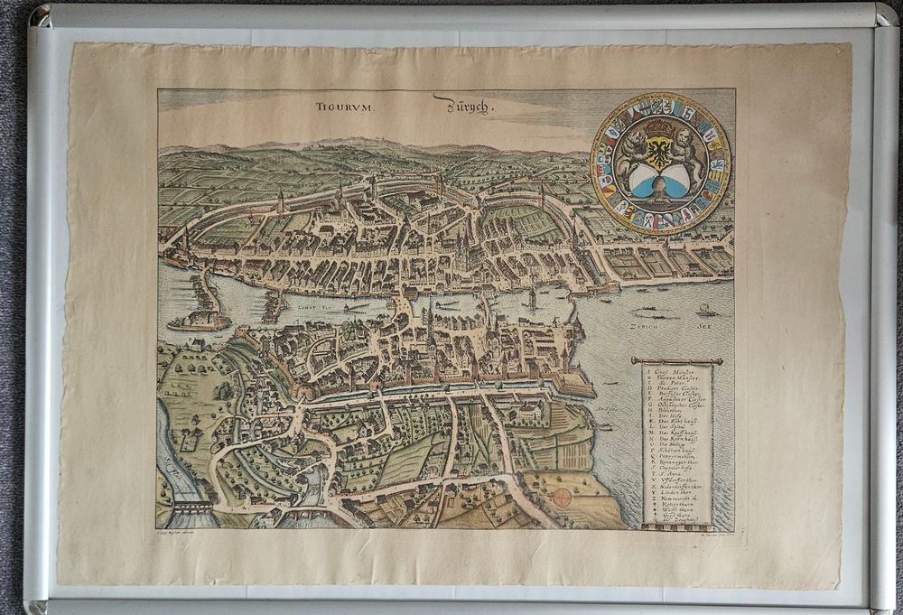Kupferstich Zürich Tigurum Zürych Merian um 1650 Wappen (Gebraucht) in Uttwil für CHF 85 – nur ...