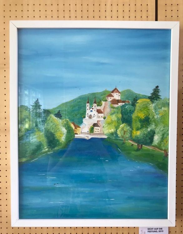 Gemälde von Aarburg - Sicht auf Kirche und Festung | Kaufen auf Ricardo