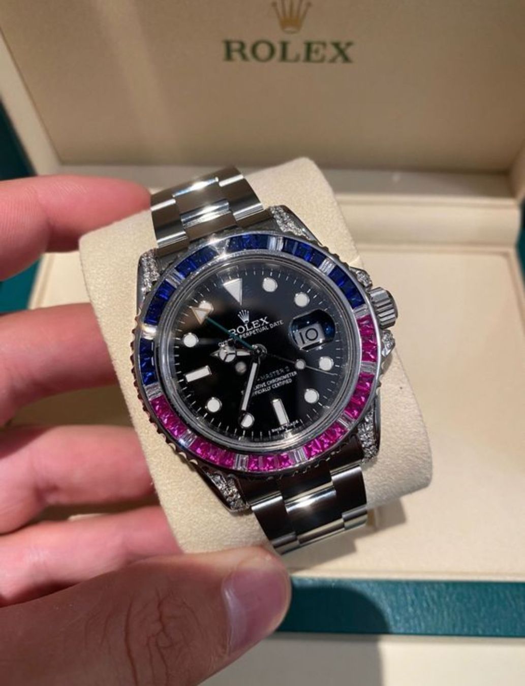 Rolex GMT-Master II 116710 Full Set – Custom Diamond & Ruby (Gebraucht ...