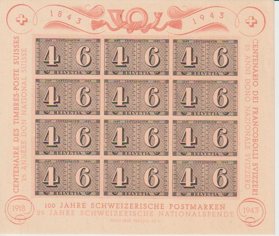 CH1943 Jubiläumsbogen postfrisch. (Neu (gemäss Beschreibung)) in Dornach für CHF 5 – mit ...