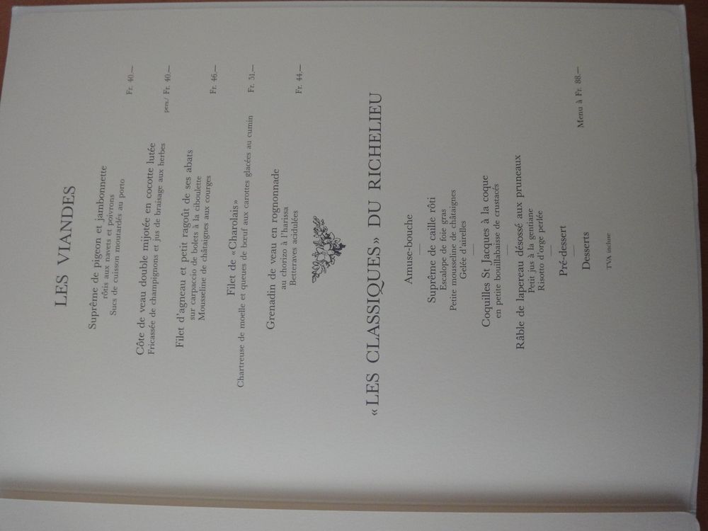 Menu-/Speisekarte - Restaurant Le Richelieu - Lausanne (Neuf (Voir ...