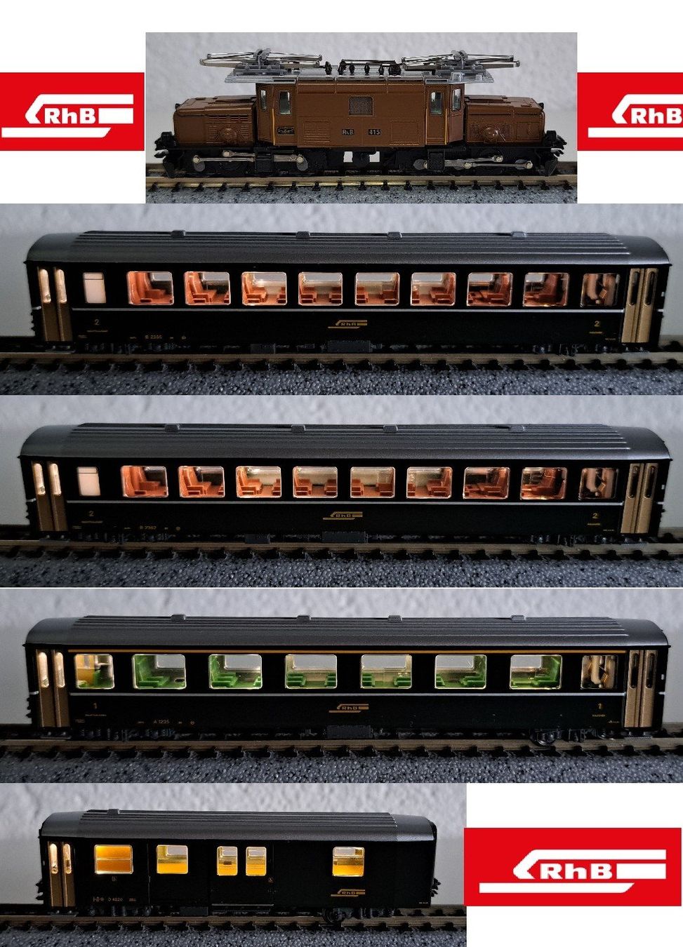 RhB Set Krokodil Ge 6/6-I 415 + 4 Wagen + Innenlicht Neu OVP (Neu und ...