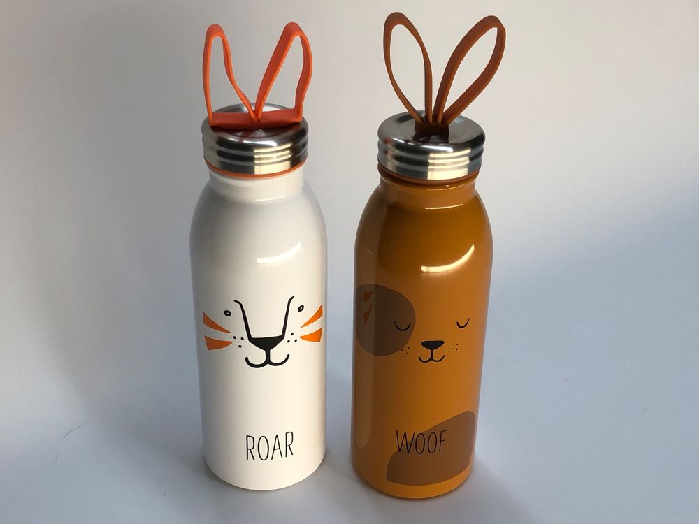 2 Trinkflaschen / Aladdin Zoo Edelstahl 430ml / Löwe + Hund (Neu und ...